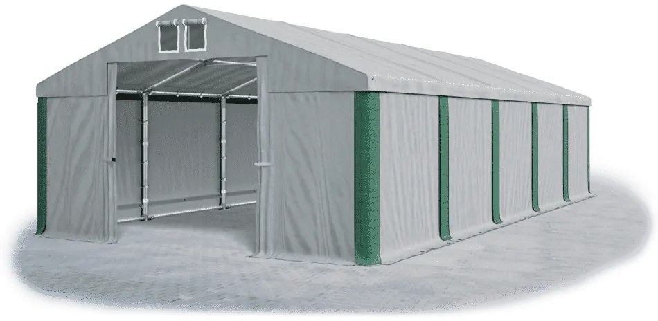 Garážový stan 8x8x4m střecha PVC 560g/m2 boky PVC 500g/m2 konstrukce ZIMA Šedá Šedá Zelené