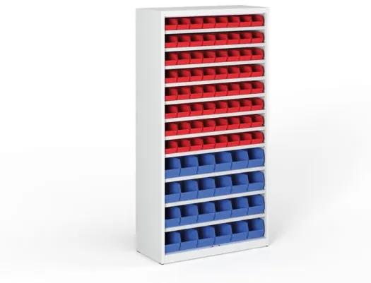 Regál s plastovými boxy BASIC se zadní stěnou - 1800 x 400 x 920 mm, 64x A, 24x B