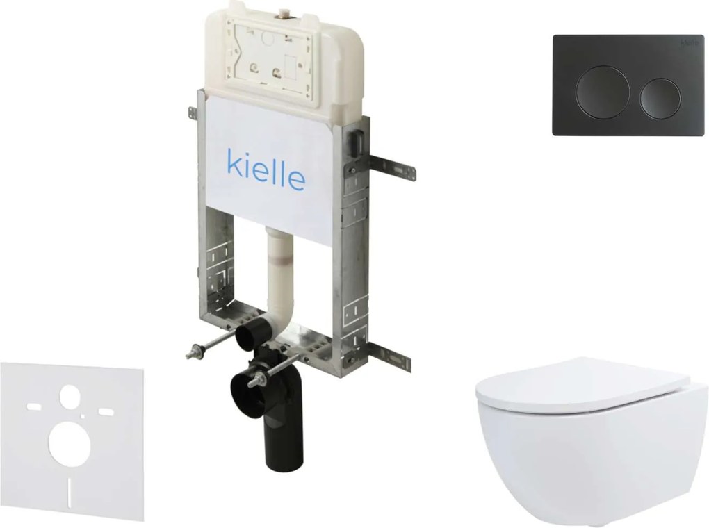 kielle Genesis New - Set předstěnové instalace, klozetu Oudee, Vortex Rimless+, sedátka softclose a tlačítka Gemini New I, matná černá 30502SZ12