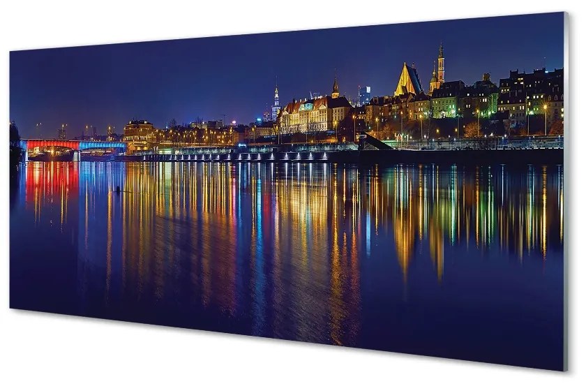 Obraz na skle Varšava město noc řeka most 100x50 cm
