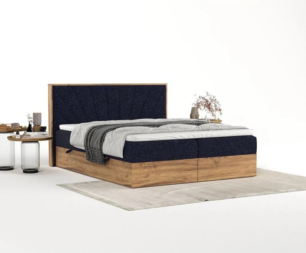 Boxspring postel s úložným prostorem v tmavě modro-přírodní barvě 180x200 cm Asahi – Maison de Rêve