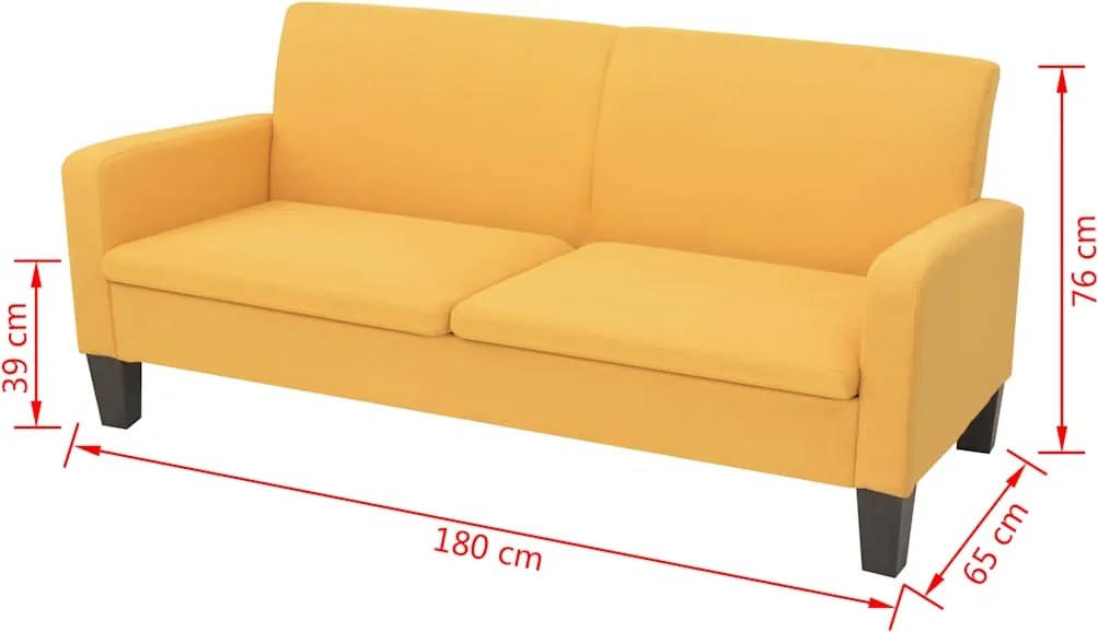 3místná pohovka 180 x 65 x 76 cm žlutá 244713