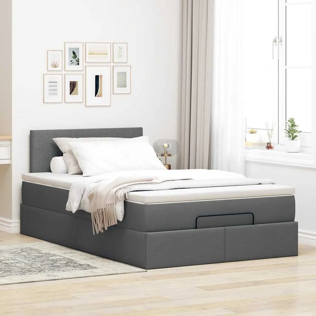 Osmanský postel s matrací tmavě šedá 120x200 cm textil 3311367