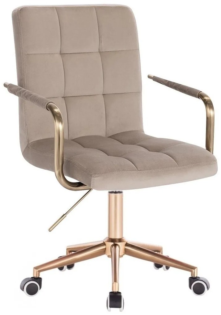 LuxuryForm DESIGN Otočná židle VERONA GOLD VELUR na zlaté podstavě s kolečky - latte