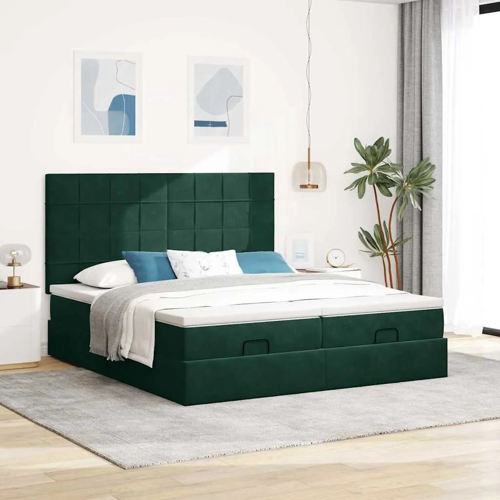 Osmanský rám postele s matracíes tmavě šedá 160x200cm samet 3313769