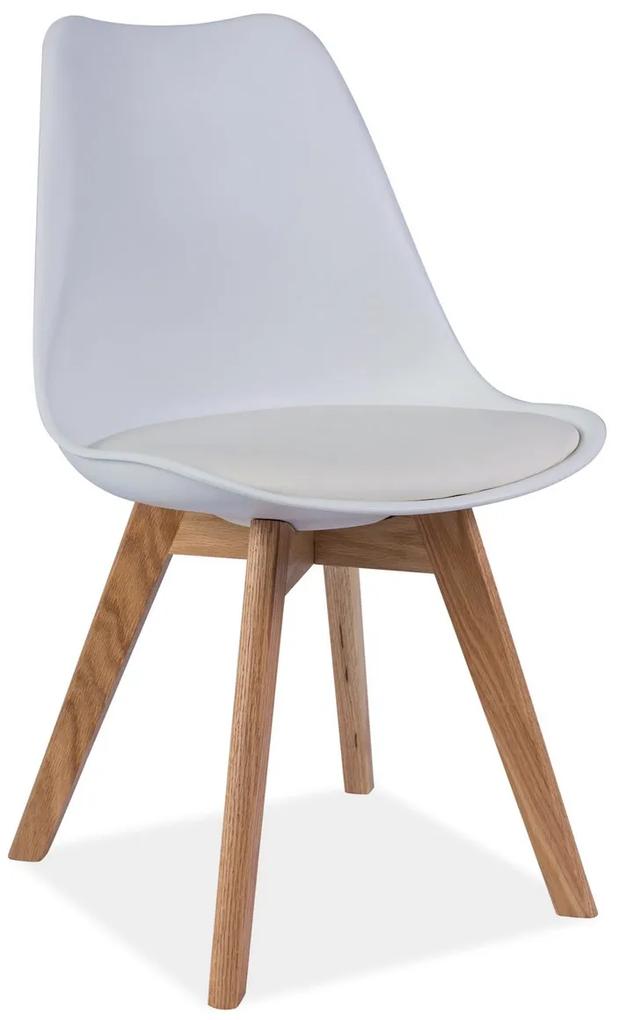 Jídelní židle KRIS, plast a ekokůže bílá, podnož dub