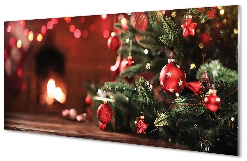 Obraz na skle Vánoční strom ozdoby světla dárky 125x50 cm