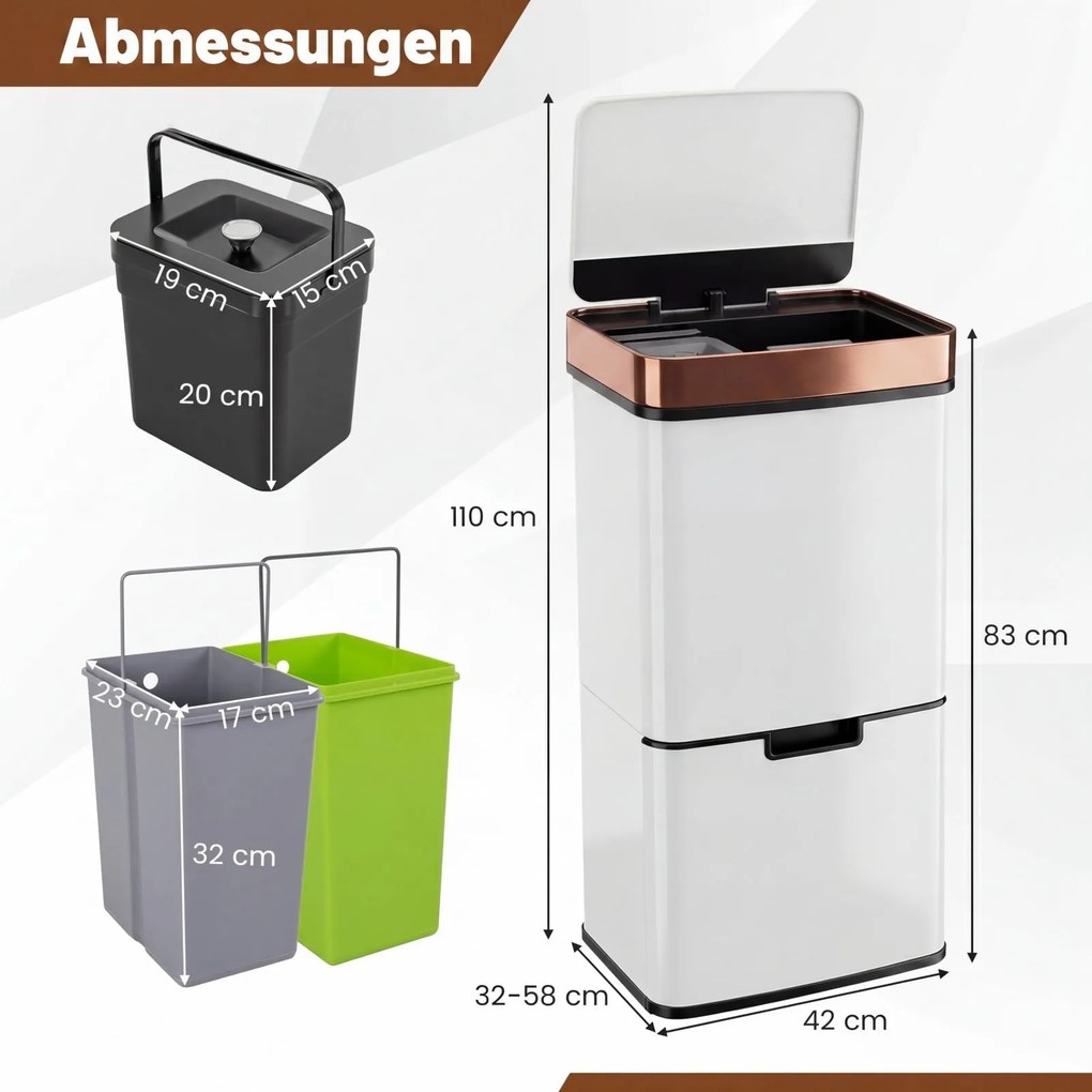 Costway 72 L-odpadkový koš z nerezové oceli s odpadkovým košem 42 x 32–58 x