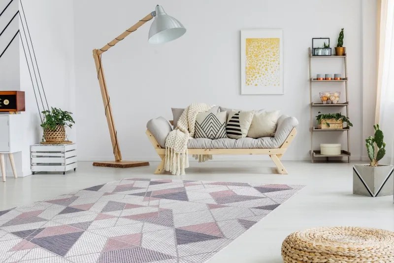 Dywany Łuszczów, Kusový koberec Sion Sisal Triangles B3006A ecru/pink – na ven i na doma, 120x170, růžová, chodba / předsíň
