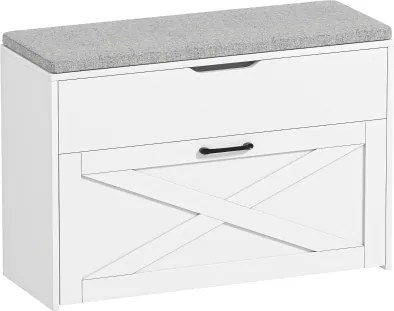 HOMCOM Botníková lavice se sklápěcí zásuvkou a úložným prostorem, kapacita 8 párů bot, 80x30x55 cm, bílá