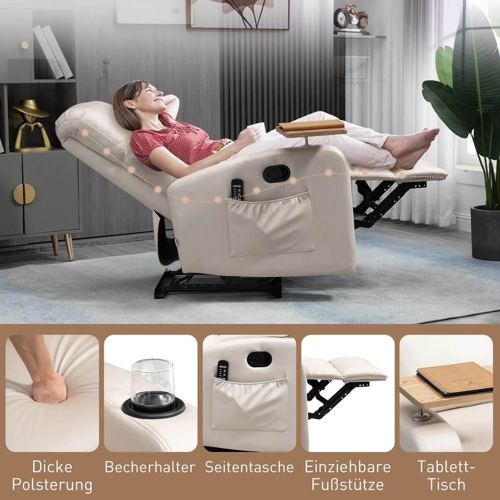 Elektrické polohovací křeslo HOMCOM s masážní funkcí a funkcí polohování, polohovací křeslo z mikrovlákna ve světle šedé barvě pro relaxaci | Aosom.de