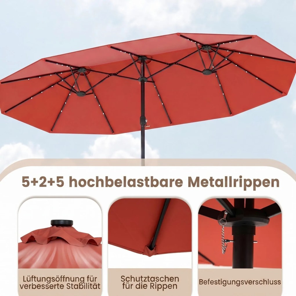 Costway Dvojitý slunečník 460 x 285 cm slunečník s LED