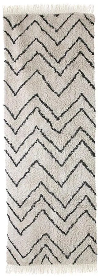 HK living Bavlněný běhoun Zig Zag 75x220, černá barva, bílá barva, textil