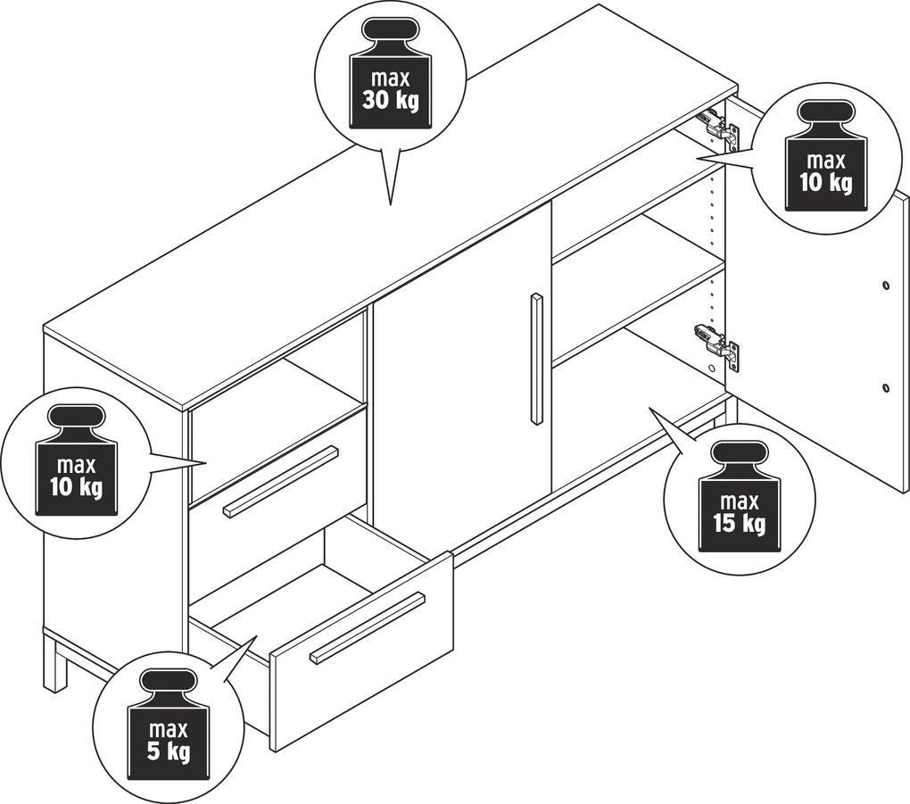 Tchibo - Odkládací skříňka »Eklund« se zásuvkami a dvířky - barva: bílá