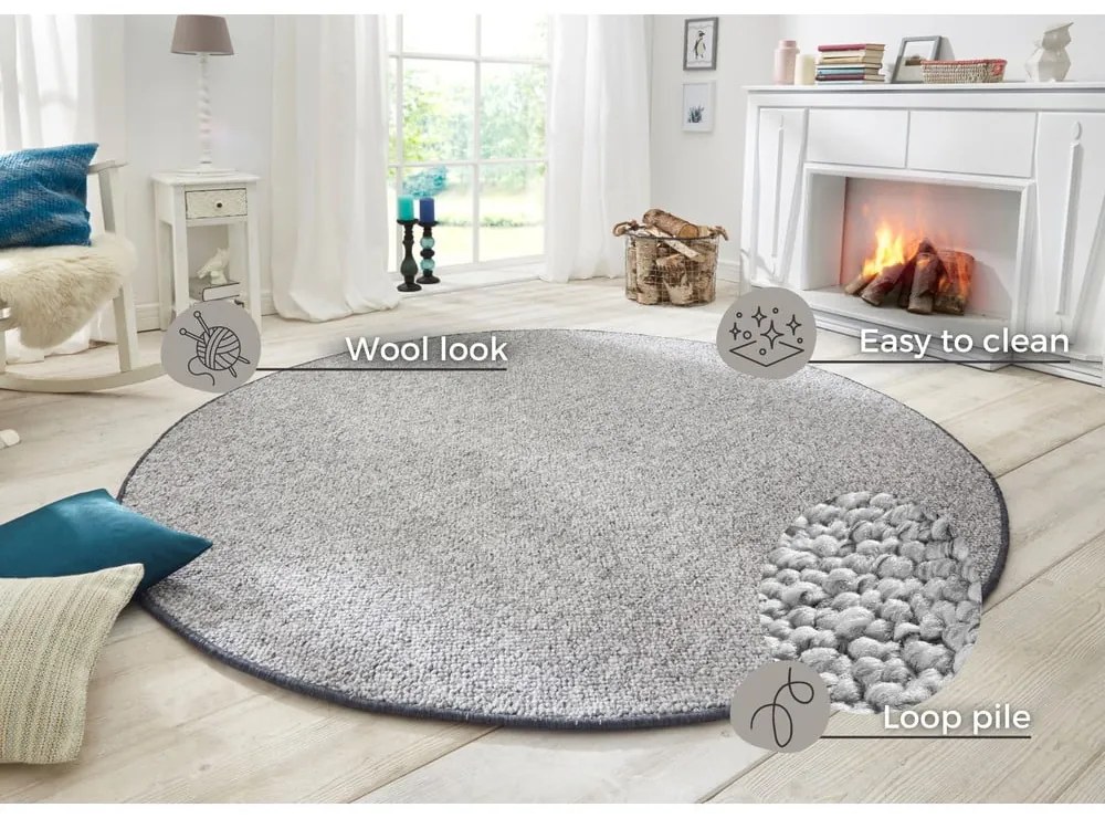 Šedý kulatý koberec ø 133 cm Wolly – BT Carpet