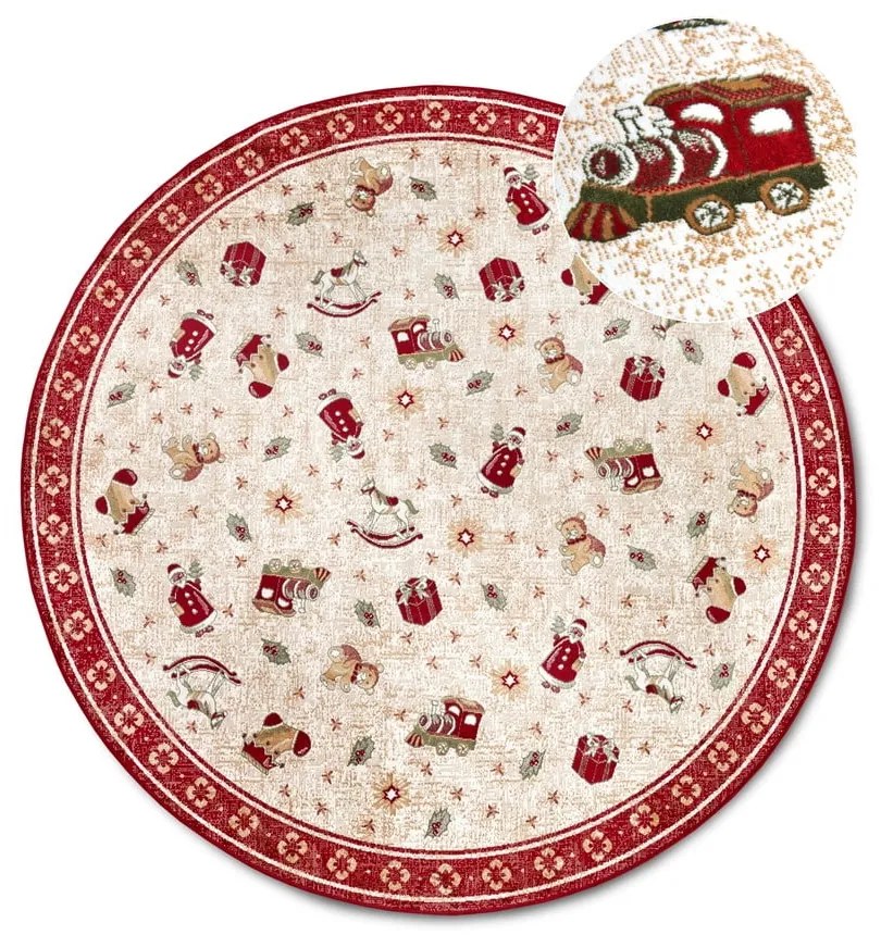Červený kulatý koberec s vánočním motivem s příměsí bavlny ø 160 cm Toy's Delight Red Christmas – Villeroy&amp;Boch