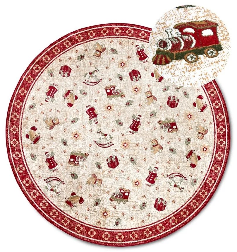 Červený kulatý koberec s vánočním motivem s příměsí bavlny ø 200 cm Toy's Delight Red Christmas – Villeroy&amp;Boch