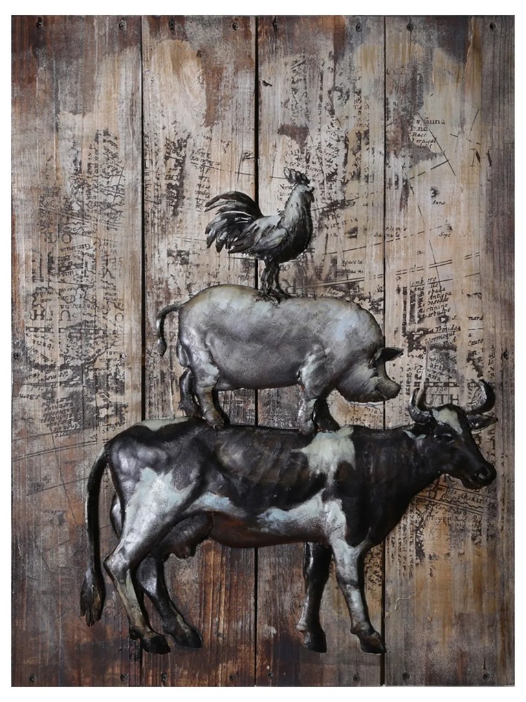 Kovový nástěnný obraz Tři zvířata - 60*6,5*80 cm