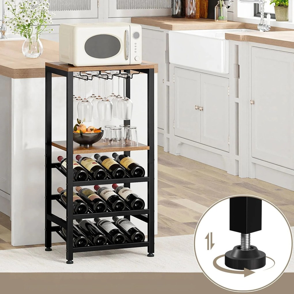 Stojan na víno s držákem na skleničky Houseland Wine hnědý/černý