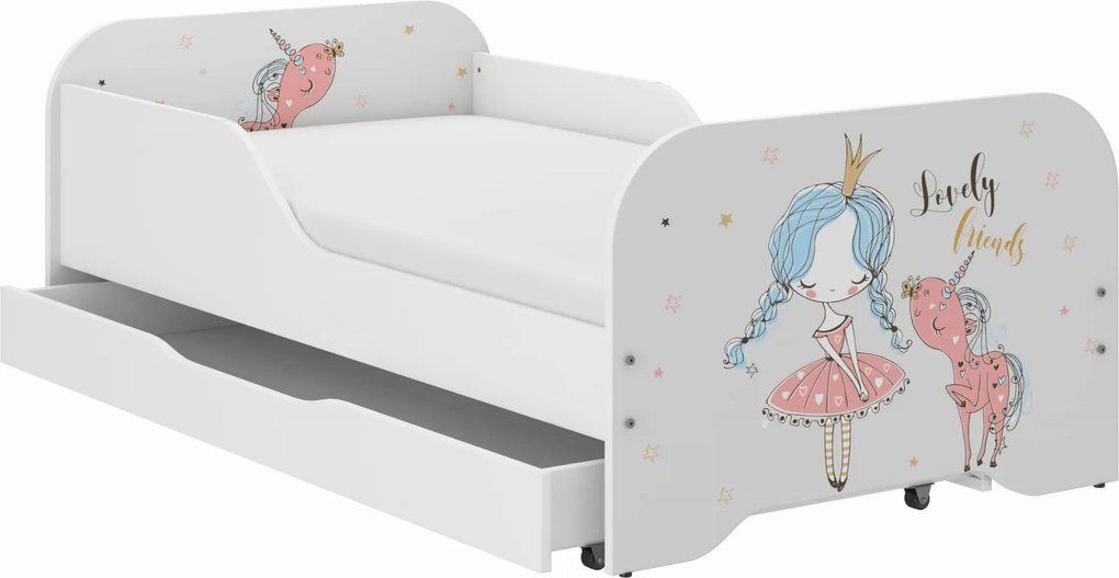 Wooden Toys Dětská postel MIKI 160x80 PRINCEZNA S JEDNOROŽCEM
