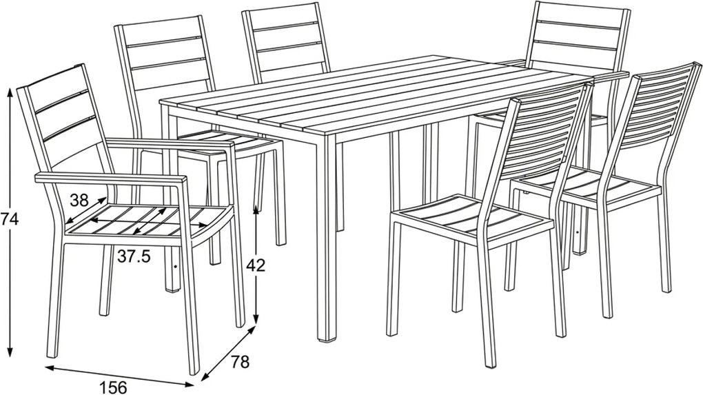 Zahradní sestava 1+6 WOODIE - béžový polywood / kovová konstrukce
