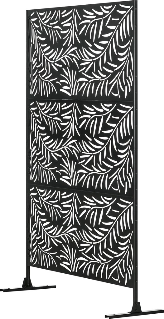 Outsunny Zábrana do pokoje 3-panelová 122 x 198 cm Ochranný panel s podstavcem s vzorem vrbového listu pro oddělení místností do zahrady, na terasu, o