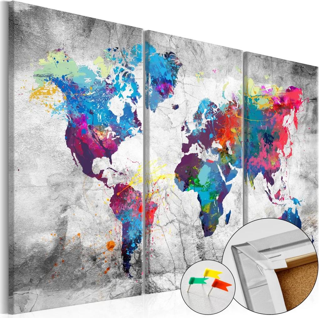 Murando DeLuxe Mapa na korkové tabuli - barevné kontinenty Velikost: 90x60 cm
