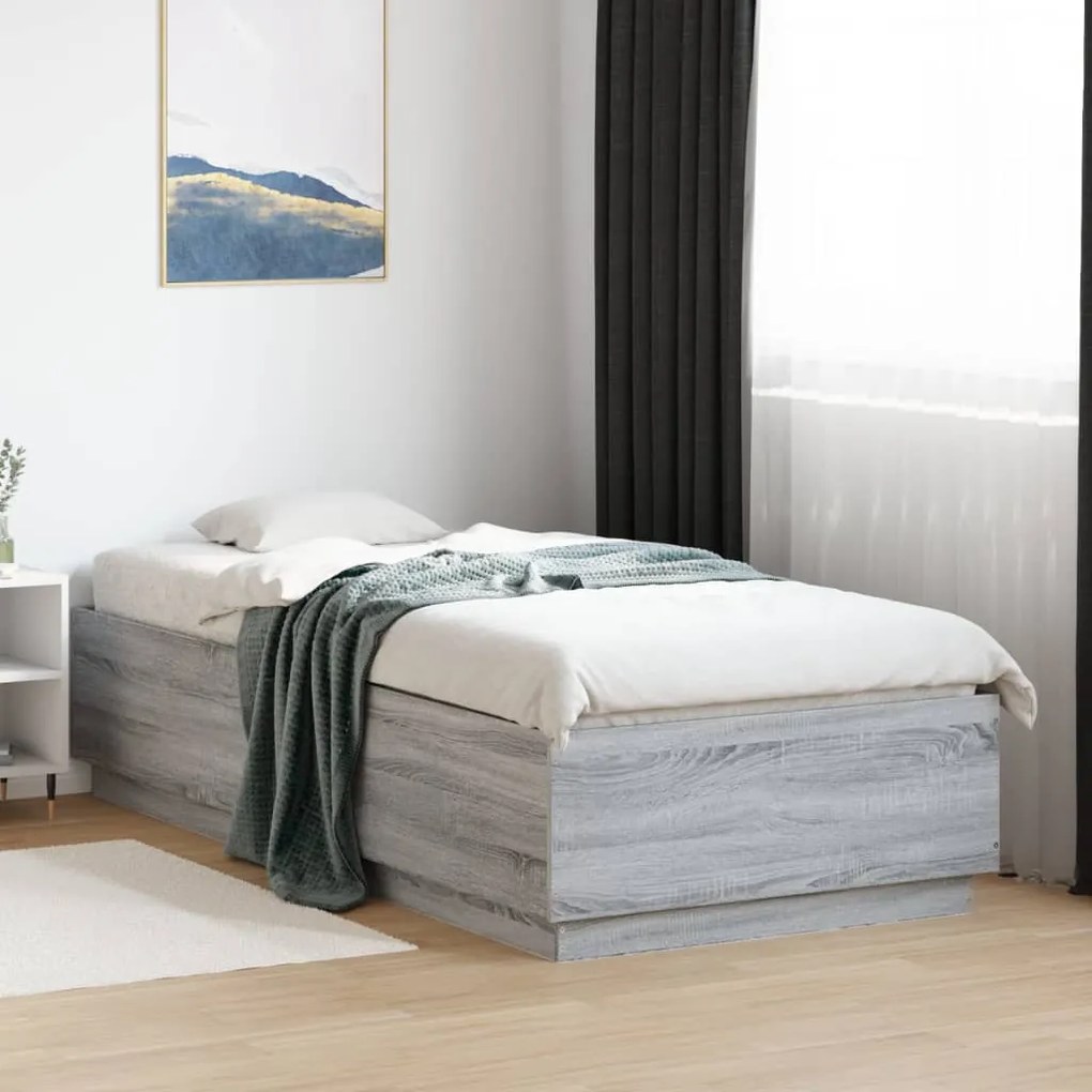 Rám postele šedý sonoma 90 x 200 cm kompozitní dřevo 3209728