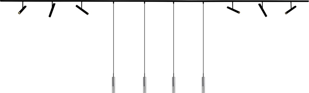 Moderní kolejnicový systém černý s 6 bodovými světly a 4 závěsnými světly černý 1-fázový - Slimline Avery Loyce