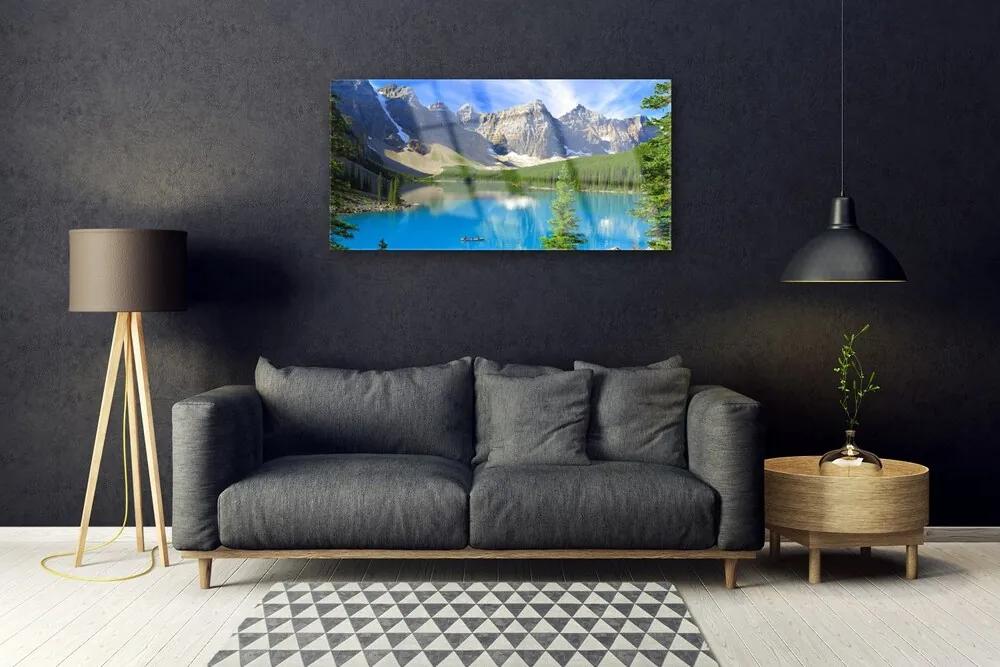 akrylový obraz Jezero Hora Les Krajina 100x50 cm