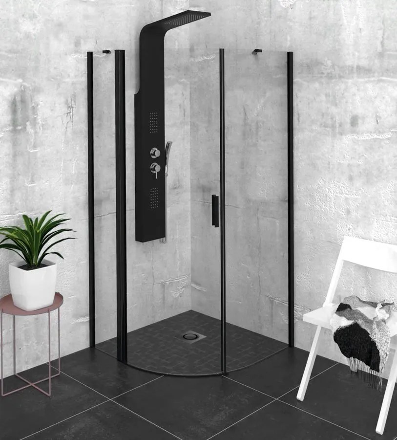 Polysan, ZOOM LINE BLACK čtvrtkruhová sprchová zástěna 900x900mm, čiré sklo, levá, ZL2615BL