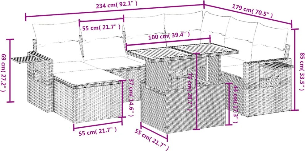 8dílná zahradní sedací souprava s poduškami šedá polyratan 3271872