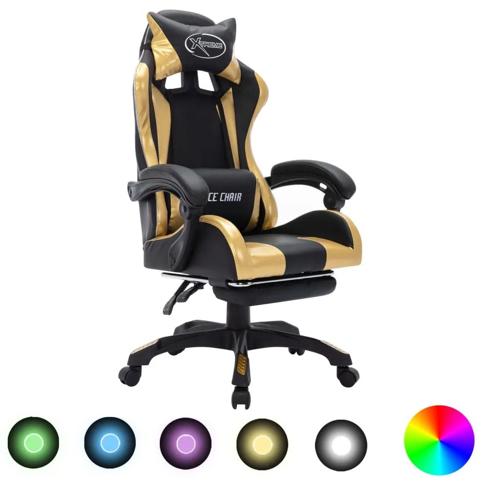 Herní židle s RGB LED podsvícením zlato-černá umělá kůže