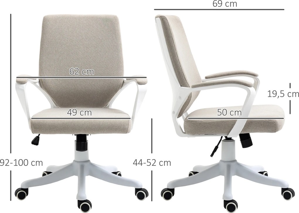 Ergonomická kancelářská židle Vinsetto s bederní opěrkou výškově nastavitelná do 120 kg v béžové barvě pro kancelář a domácí kancelář | Aosom.de