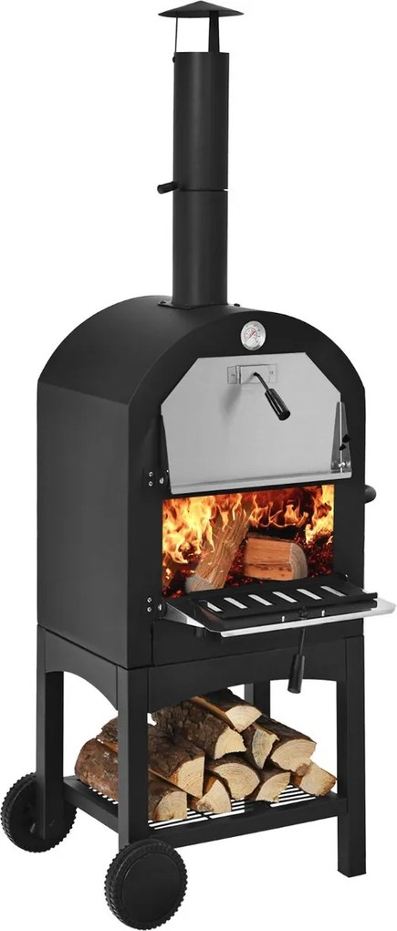 Costway Wood Fired Pizza Oven Volně stojící zahradní gril se 2 kolečky Heavy
