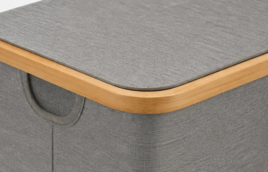koš na prádlo, objem 100+ l, s víkem, 2 odnímatelné tašky, látka/bambus, 75x43x32 cm, šedá/přírodní, Dekorino KP20260003