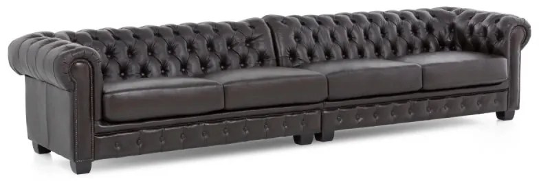 furniture-nabytek.cz - Masivní Chesterfield pohovka, 6místná, pravá kůže, hnědá