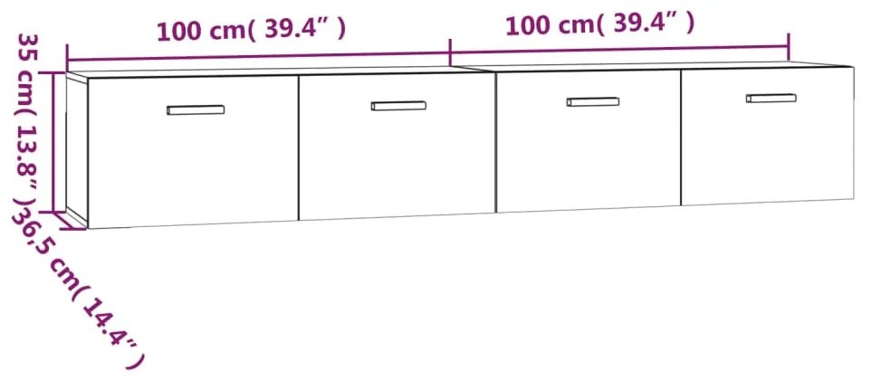 vidaXL Nástěnné skříňky 2 ks černé 100 x 36,5 x 35 cm kompozitní dřevo