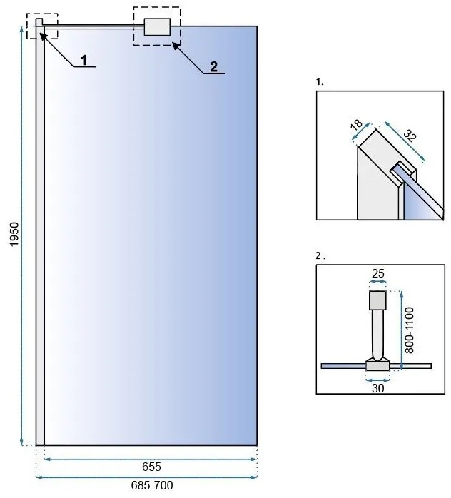 Rea AERO 70, sprchová zástěna WALK IN, 70 x 195 cm, 8mm, chromový profil - čiré sklo, REA-K7840