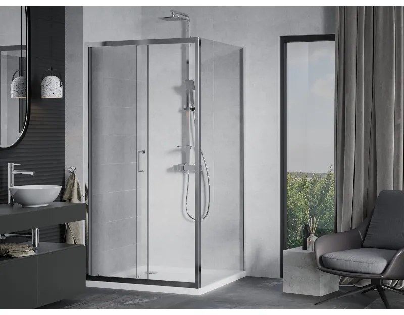 Mexen Apia posuvný sprchový kout 90 x 90 cm, 5mm sklo, chromový profil-čiré sklo + slim sprchová vanička 5cm, 840-090-090-01-00-4010
