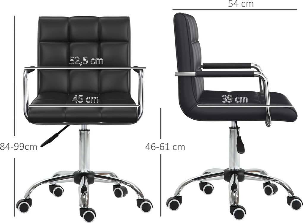 Ergonomická kancelářská židle HOMCOM výškově nastavitelná 46-61 cm s područkami, ideální pro kancelář a domácí kancelář