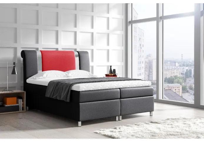 Moderní čalouněná postel Marika s úložným prostorem černá + červená eko kůže 180 x 200 + topper zdarma