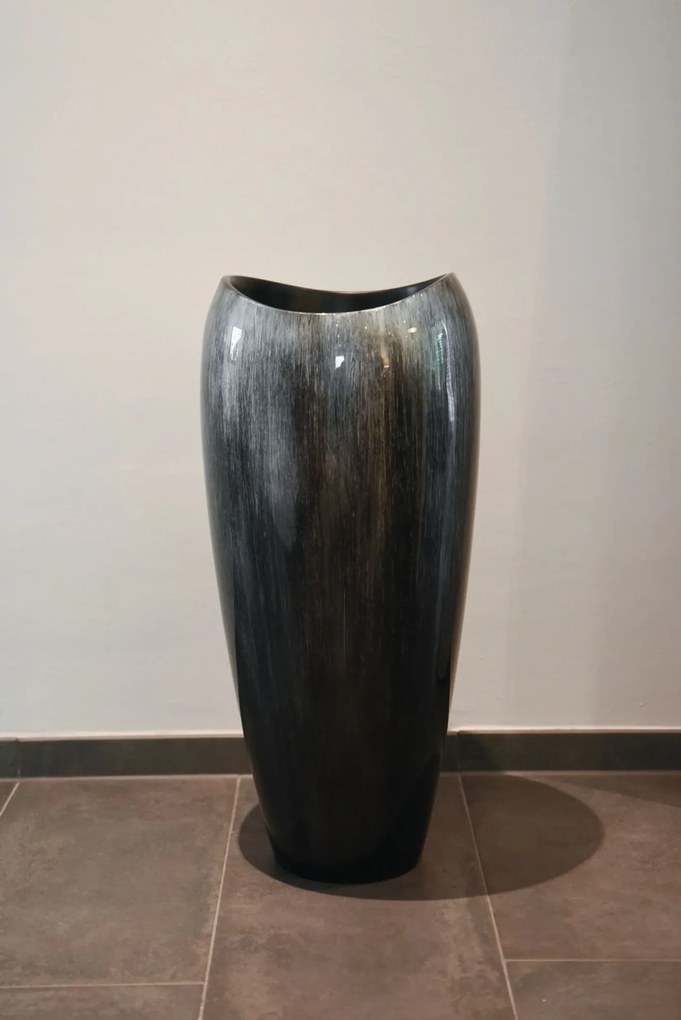 Exkluzivní květináč DELUXE, sklolaminát, výška 81 cm, černo/stříbrný lesk
