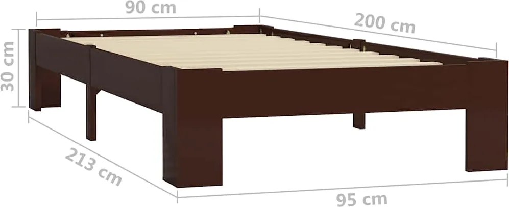 Rám postele tmavě hnědý masivní borovice 90 x 200 cm 283298