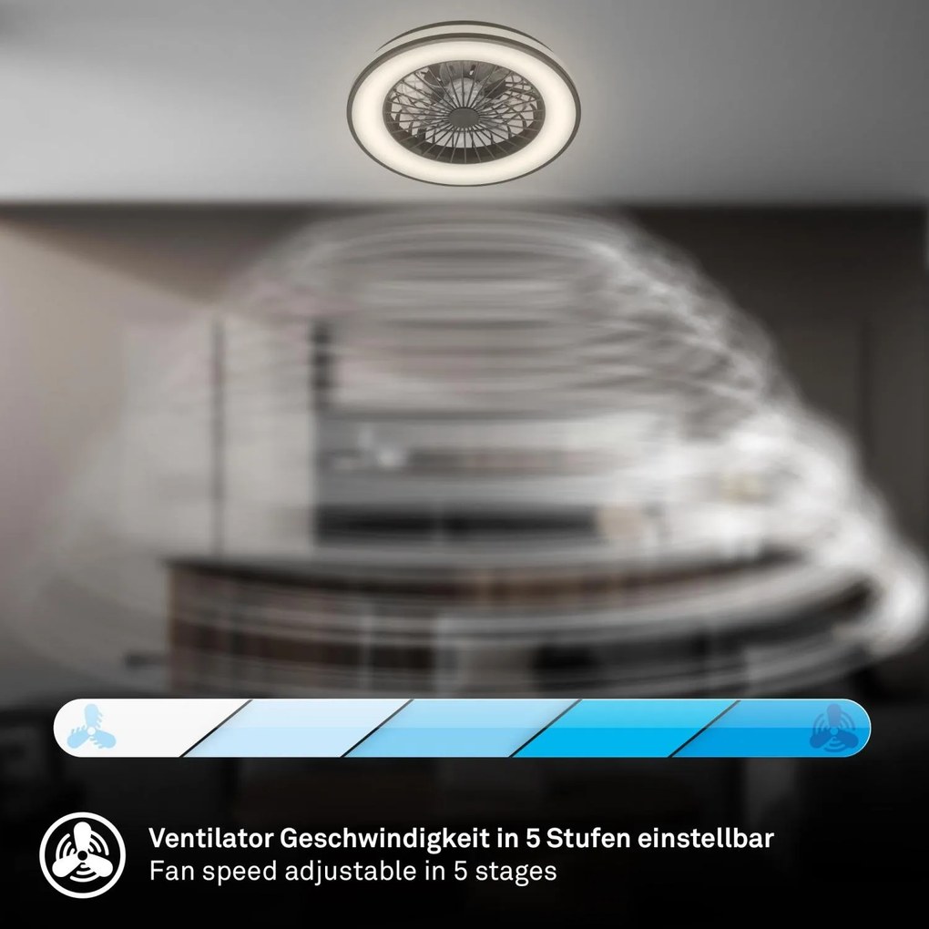 BRILO 3801015 LED stropní svítidlo s ventilátorem, 5 rychlostí, dálkový ovladač, CCT, černé - BRILO
