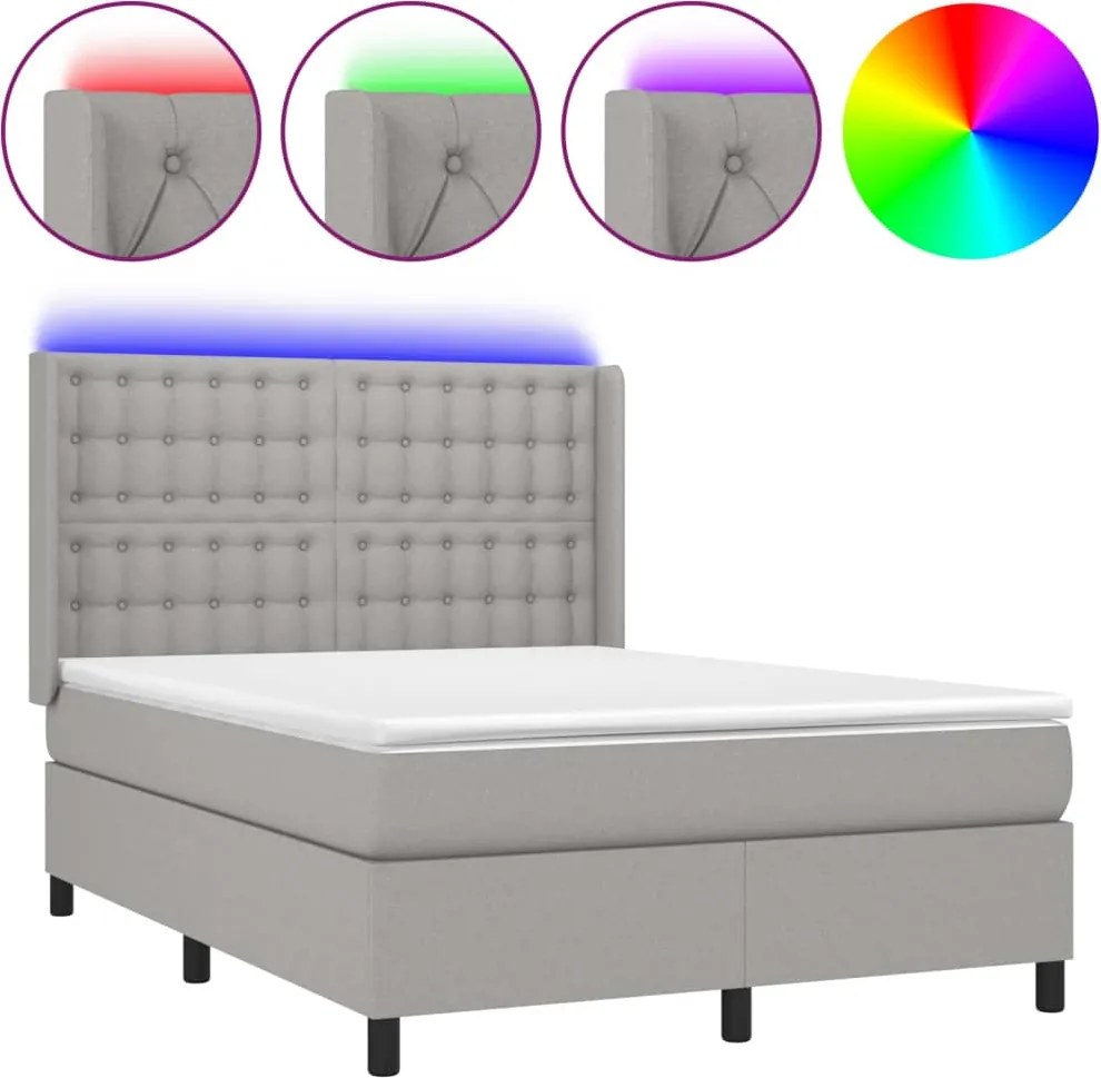 Box spring postel s matrací a LED světle šedá 140x190 cm textil 3138629