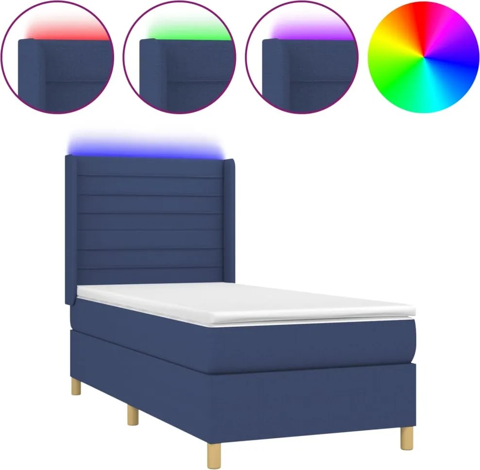 Box spring postel s matrací a LED modrá 80 x 200 cm textil 3138915