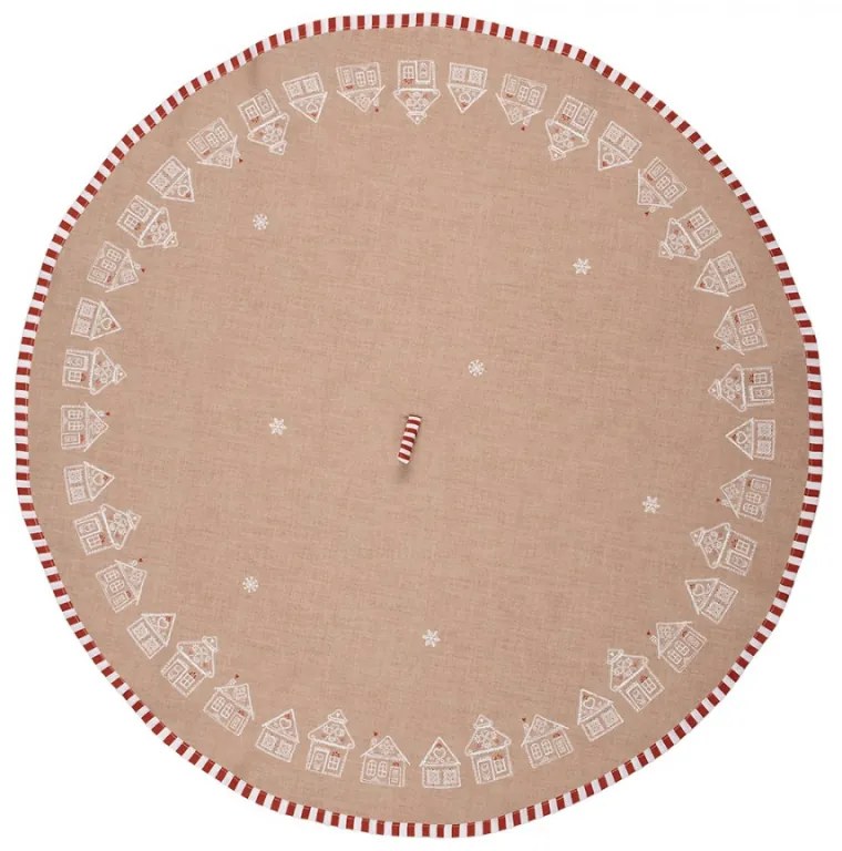 Hnědá kulatá bavlněná utěrka s motivem perníkových domečků Gingerbread Bliss – 80 cm