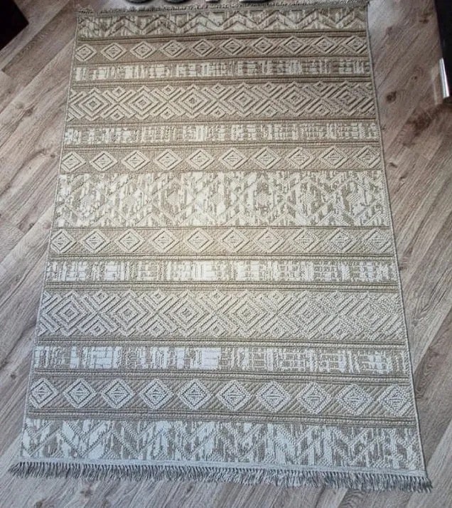 HU Béžový pruhovaný koberec Boho 881-B Rozměr: 60x100 cm