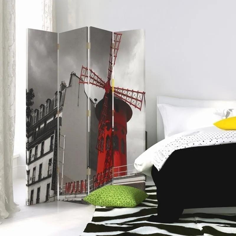 Ozdobný paraván Paříž Moulin Rouge - 145x170 cm, čtyřdílný, obustranný paraván 360°